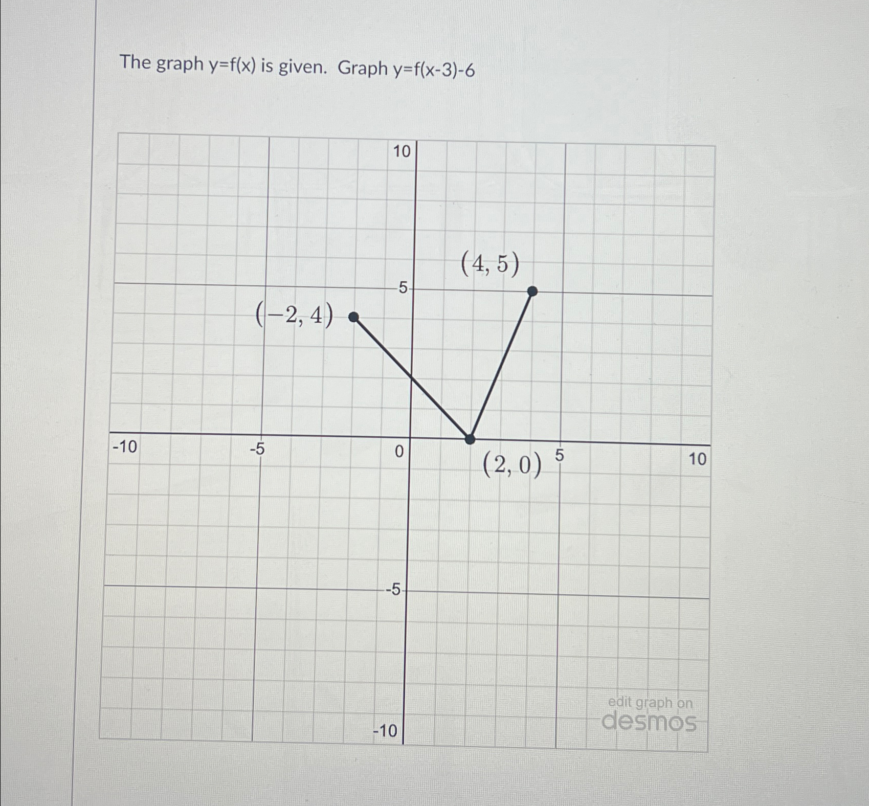 Solved The graph y=f(x) is given. Graph y=f(x-3)-6 | Chegg.com Solved The graph y=f(x) is given. Graph y=f(x-3)-6 | Chegg.com