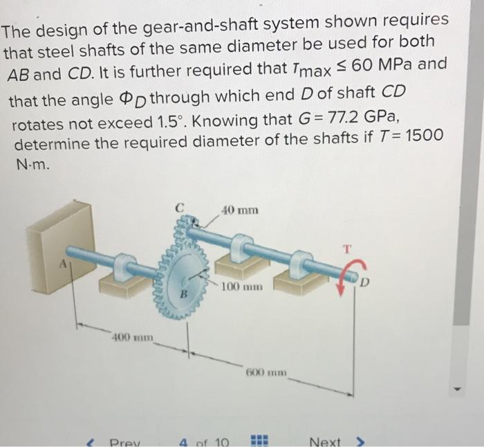 Solved The design of the gear-and-shaft system shown | Chegg.com