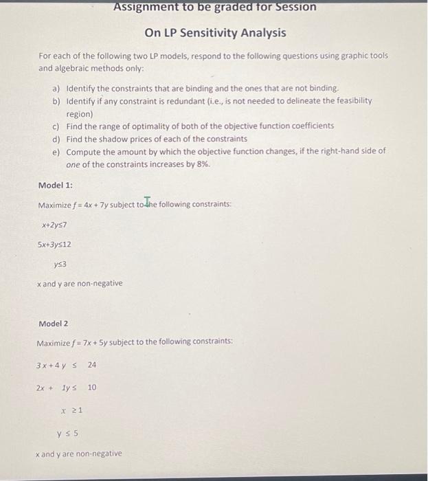 Solved On LP Sensitivity Analysis For each of the following | Chegg.com