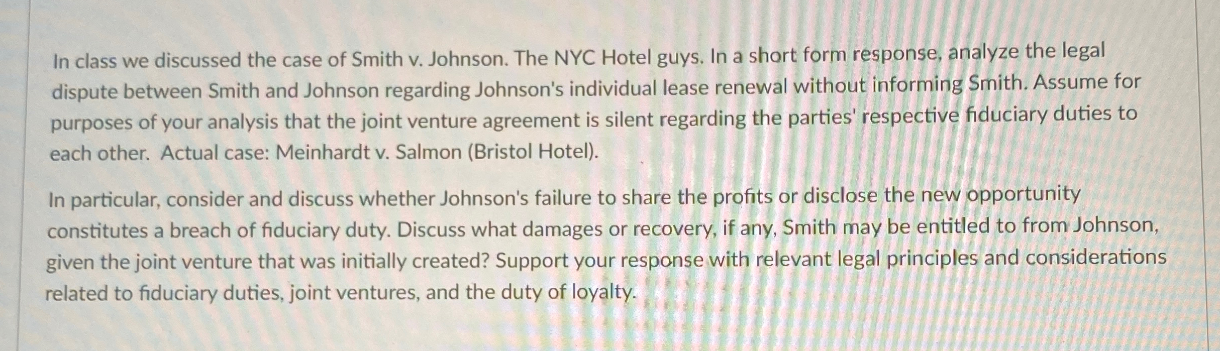 Solved In class we discussed the case of Smith v. ﻿Johnson. | Chegg.com