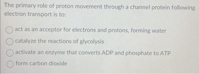 Solved The primary role of proton movement through a channel | Chegg.com