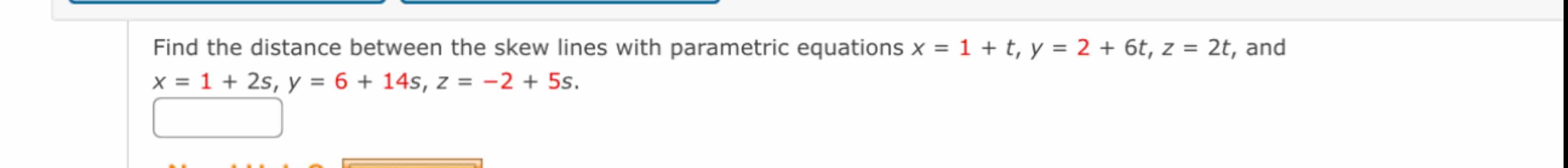 Solved Find The Distance Between The Skew Lines With