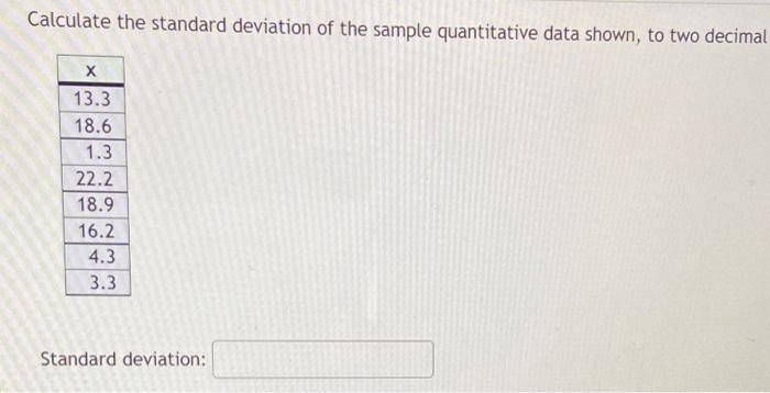 Solved Calculate the standard deviation of the sample | Chegg.com