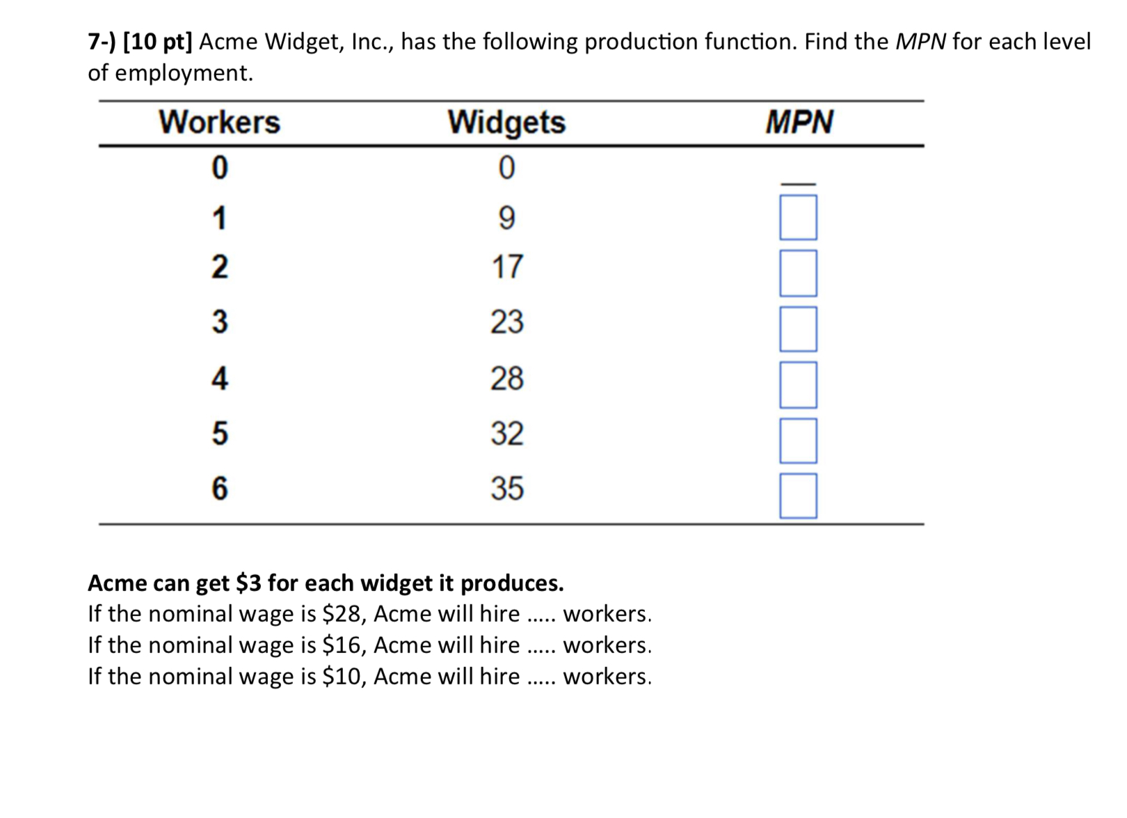 Solved 7-) [10 ﻿pt] ﻿Acme Widget, Inc., has the following | Chegg.com
