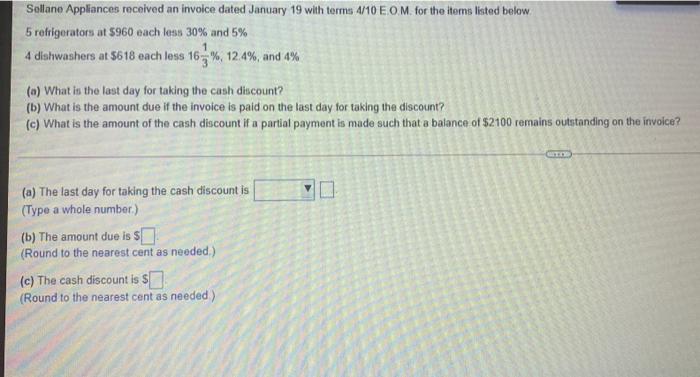 Solved Sollane Appliances received an invoice dated January | Chegg.com