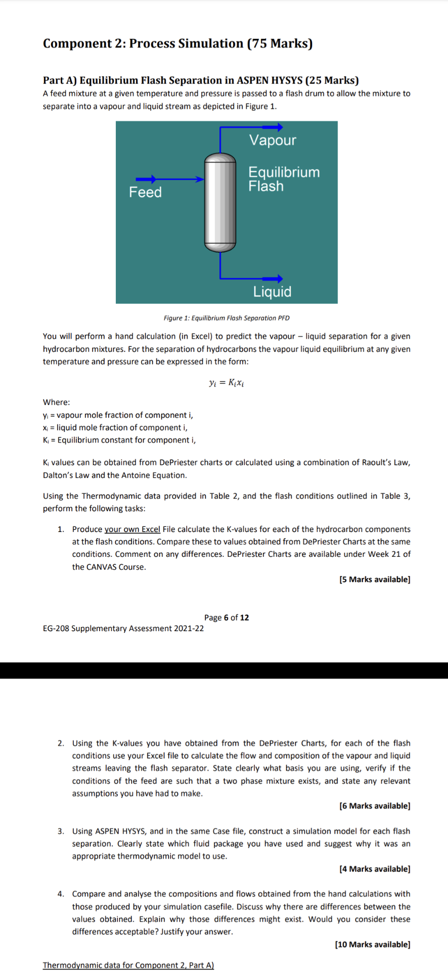 Solved Part A) Equilibrium Flash Separation in ASPEN HYSYS | Chegg.com