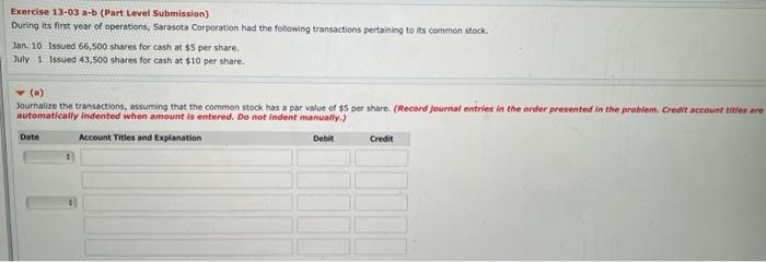 Solved Exercise 13-03 a-b (Part Level Submission) During its | Chegg.com