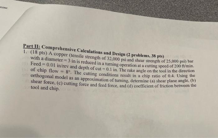 Solved Part II: Comprehensive Calculations and Design ( 2 | Chegg.com