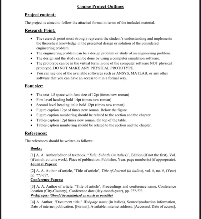 Course Project Outlines Project content: The project | Chegg.com