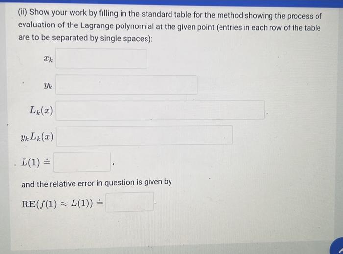 Solved (Lagrange Polynomials). The following table | Chegg.com