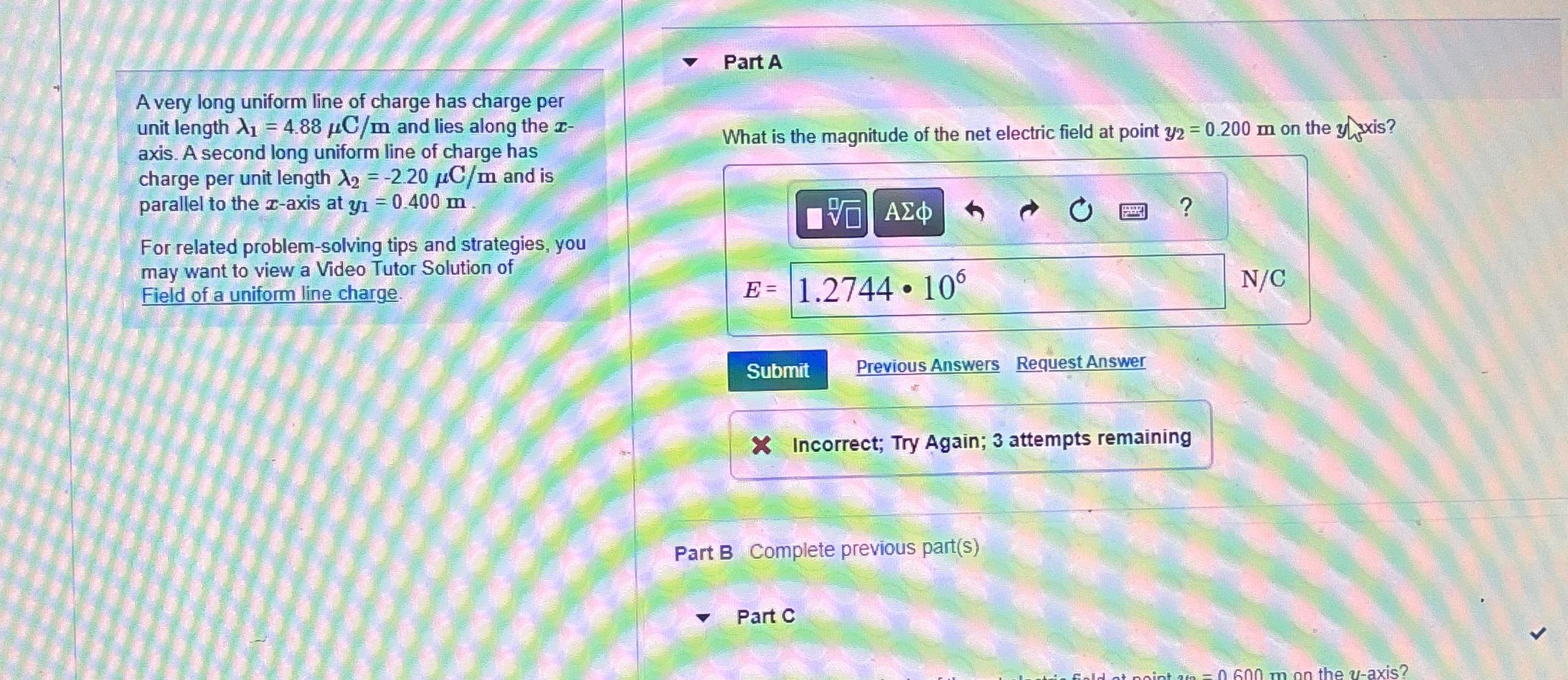 Solved Part AA very long uniform line of charge has charge | Chegg.com
