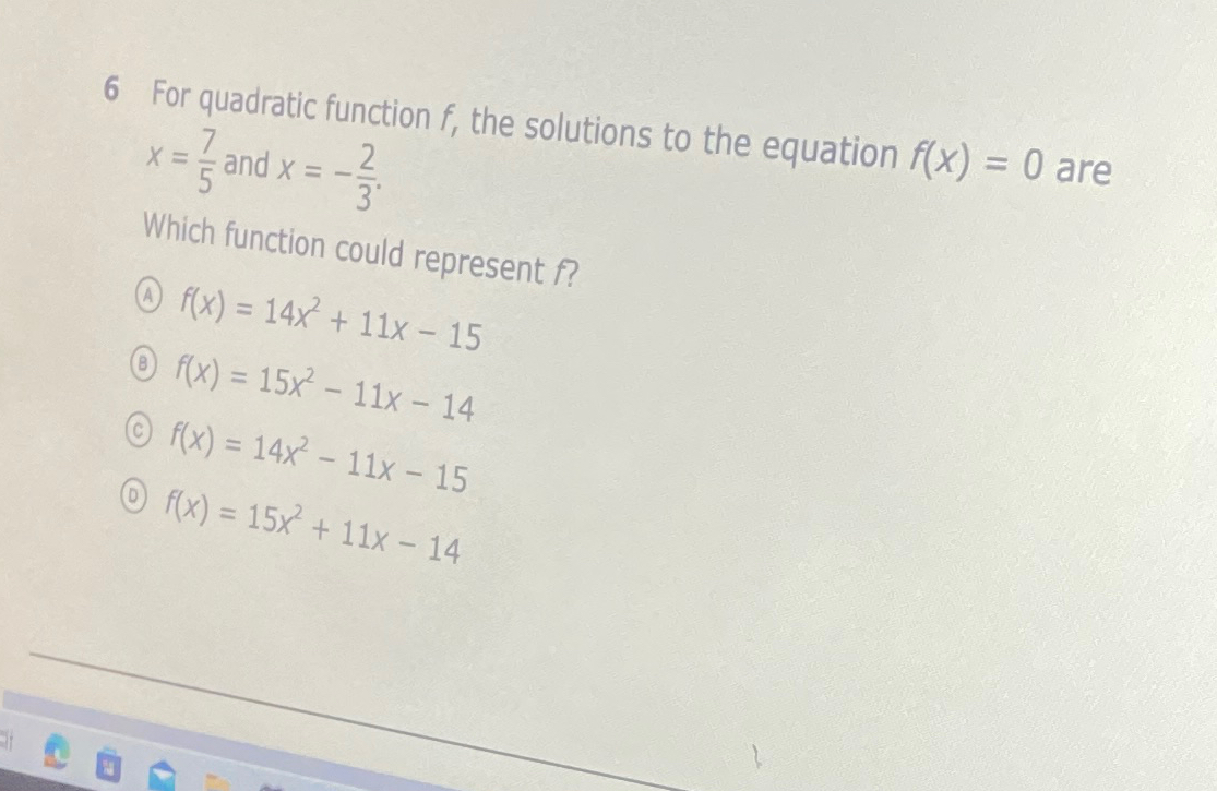 Solved 6 ﻿For quadratic function f, ﻿the solutions to the | Chegg.com