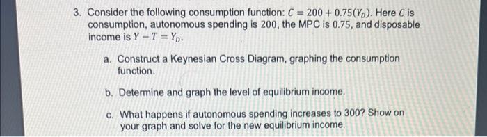 Solved 3. Consider the following consumption function: | Chegg.com