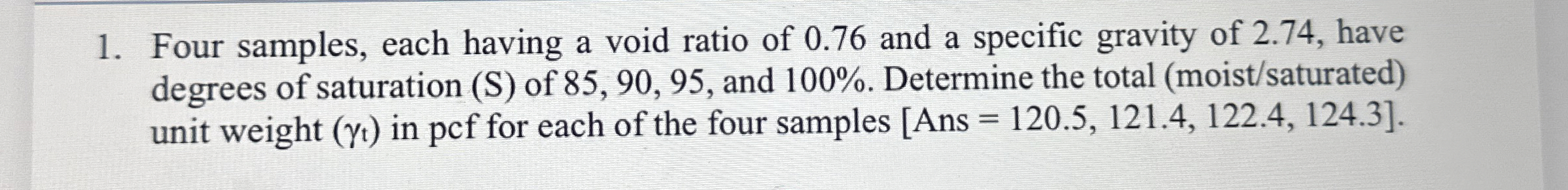 Solved Four samples, each having a void ratio of 0.76 ﻿and a | Chegg.com