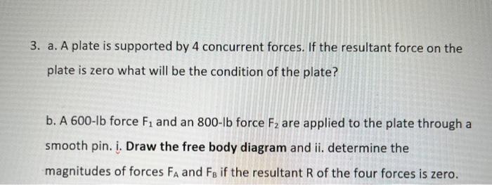 Solved 3. a. A plate is supported by 4 concurrent forces. If | Chegg.com