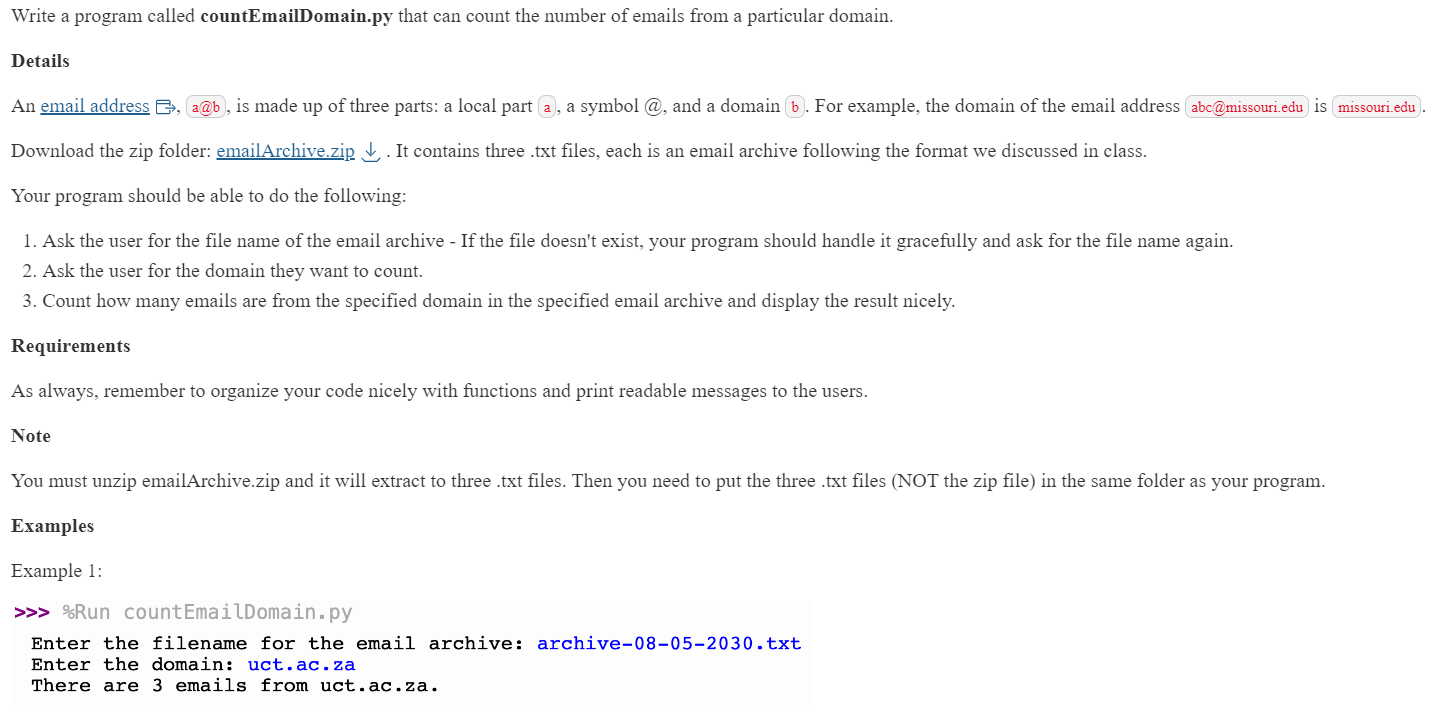Solved Write a program called countEmailDomain.py that can | Chegg.com