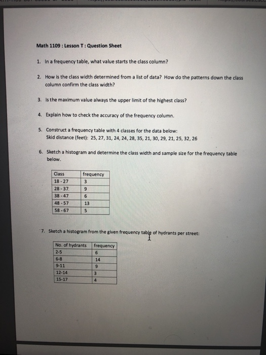 Solved Math 1109 : Lesson T: Question Sheet 1. In a | Chegg.com