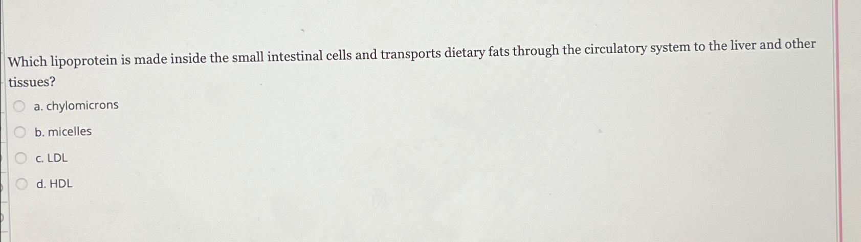 Solved Which lipoprotein is made inside the small intestinal | Chegg.com