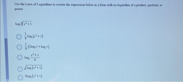 Solved Use the Laws of Logarithms to rewrite the expression | Chegg.com