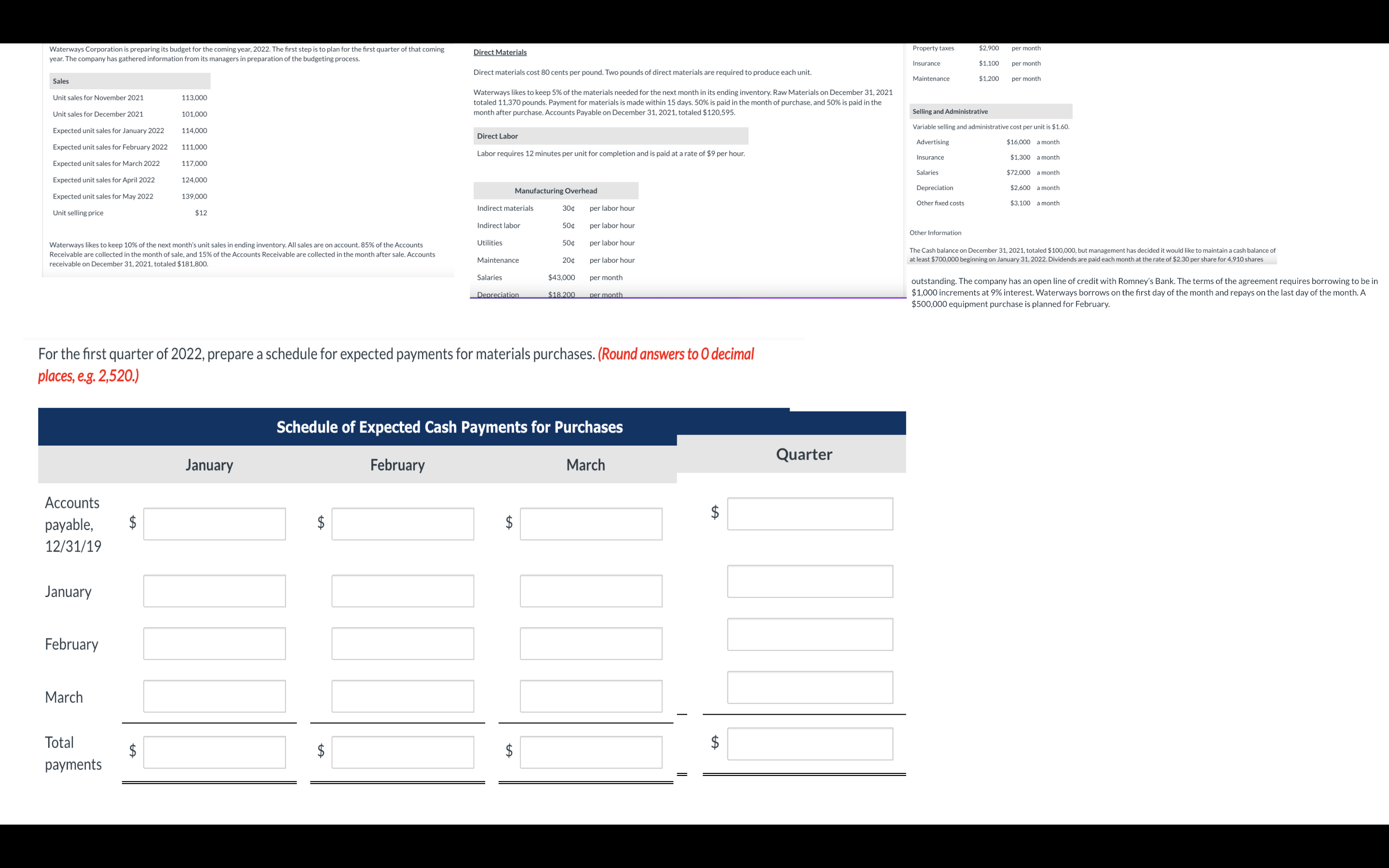 Solved Need help completing schedule of expected cash | Chegg.com