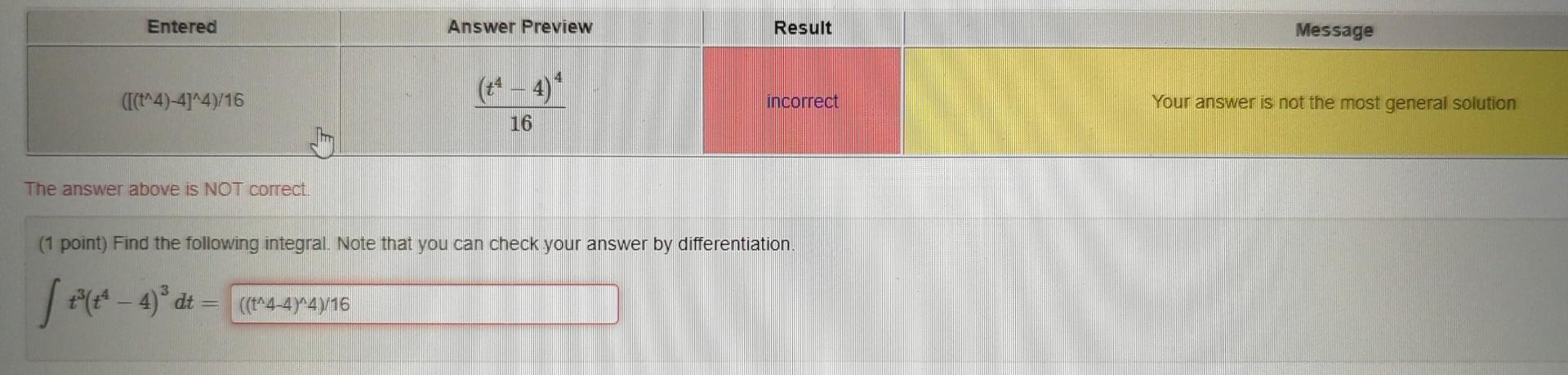 Solved The answer above is NOT correct. (1 point) Find the | Chegg.com