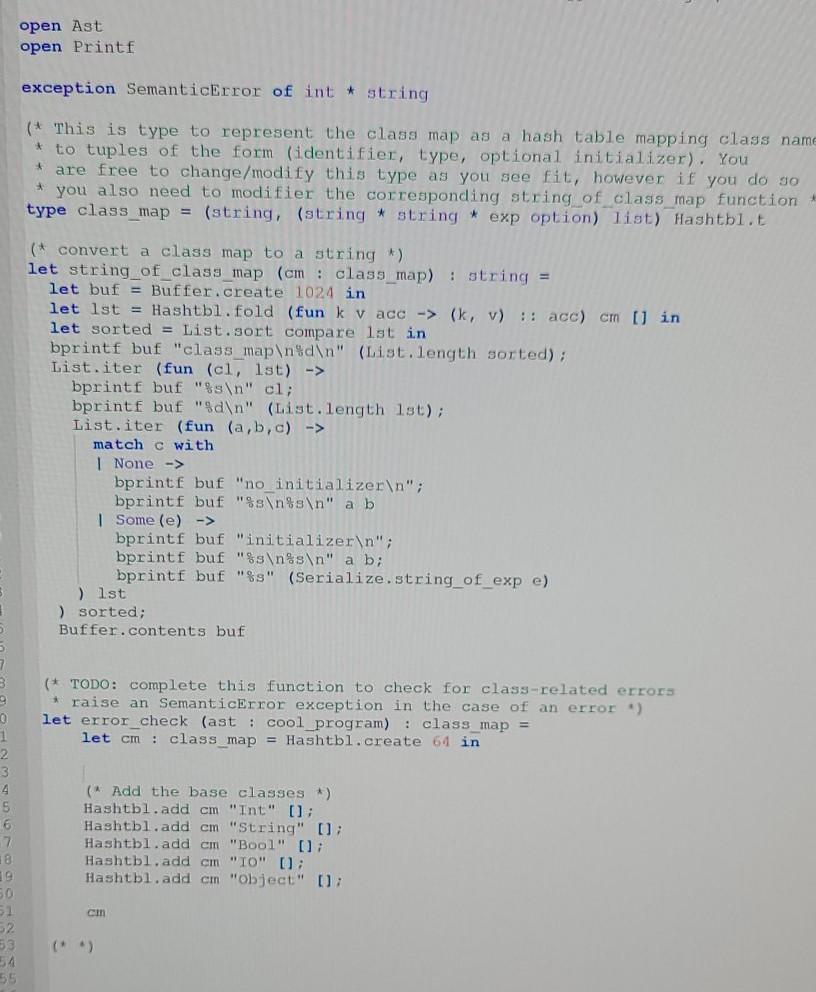 OCaml, on the topic of semantic analysis, class maps, | Chegg.com