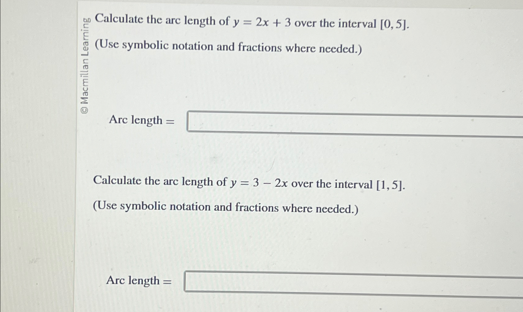Solved Calculate the arc length of y=2x+3 ﻿over the interval | Chegg.com