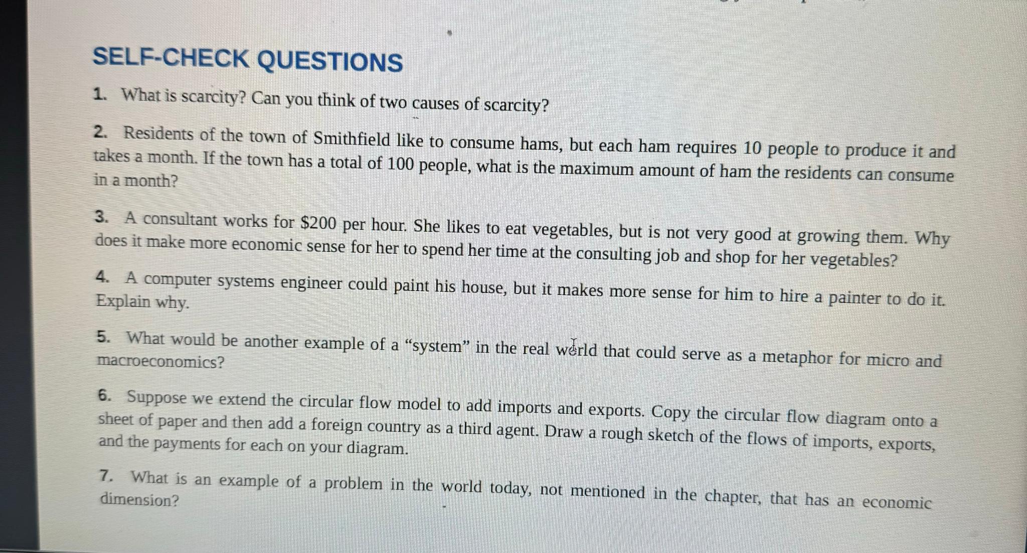 Solved SELF-CHECK QUESTIONSWhat is scarcity? Can you think | Chegg.com