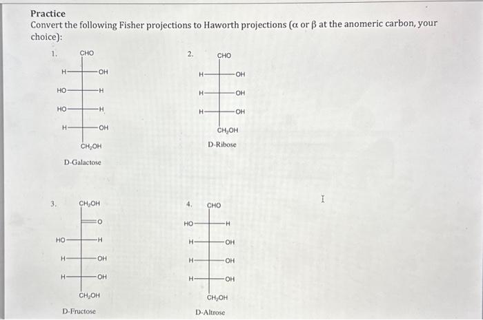 Solved Practice Convert the following Fisher projections to | Chegg.com