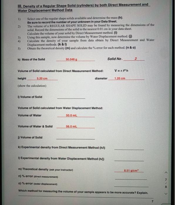 Solved III. Density of a Regular Shape Solid (cylinders) by | Chegg.com