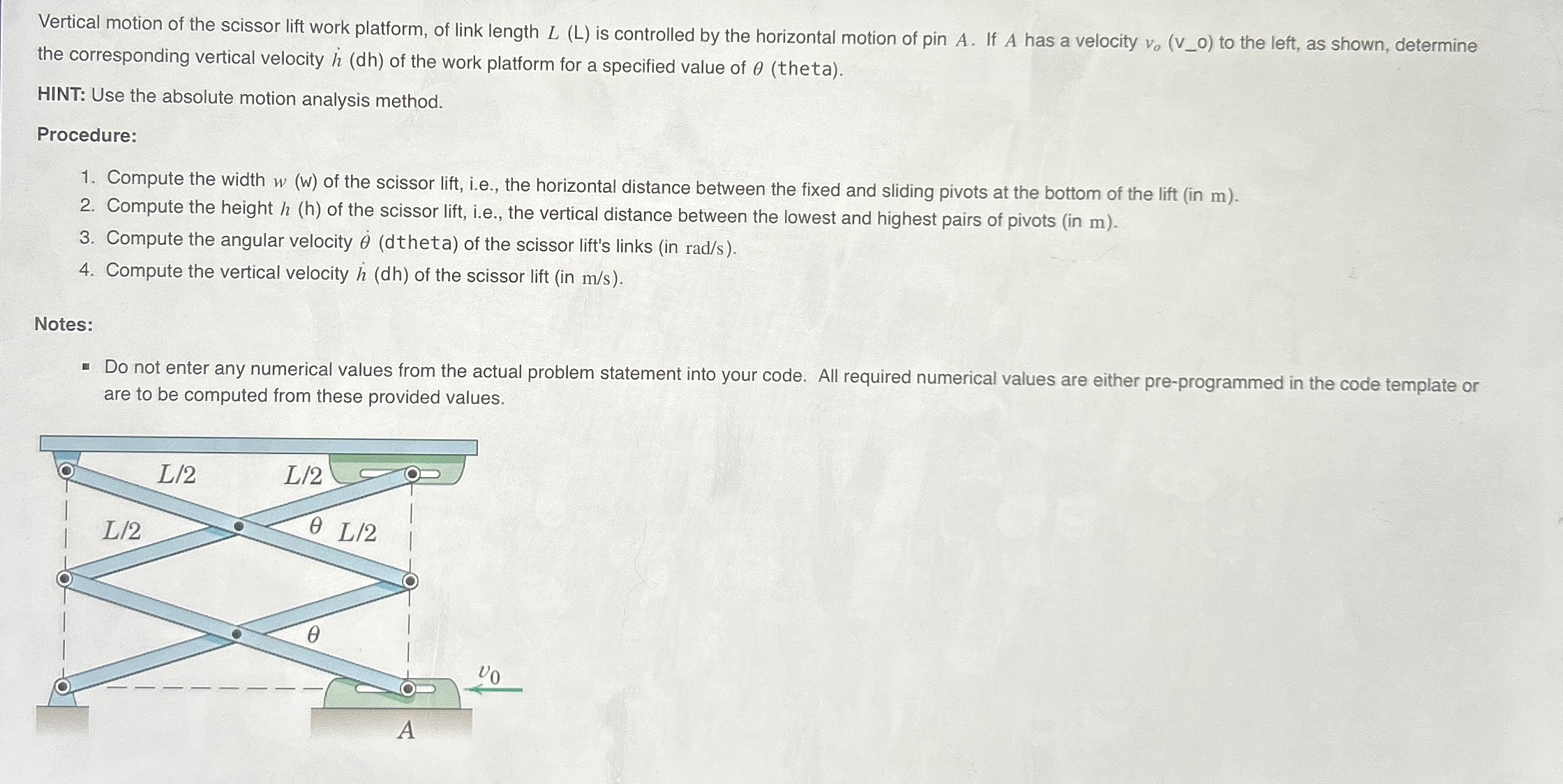 Solved Vertical motion of the scissor lift work platform, of | Chegg.com