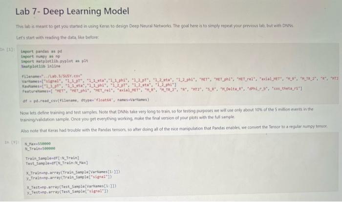 Lab 7- Deep Learning Model This lab is meant to get | Chegg.com