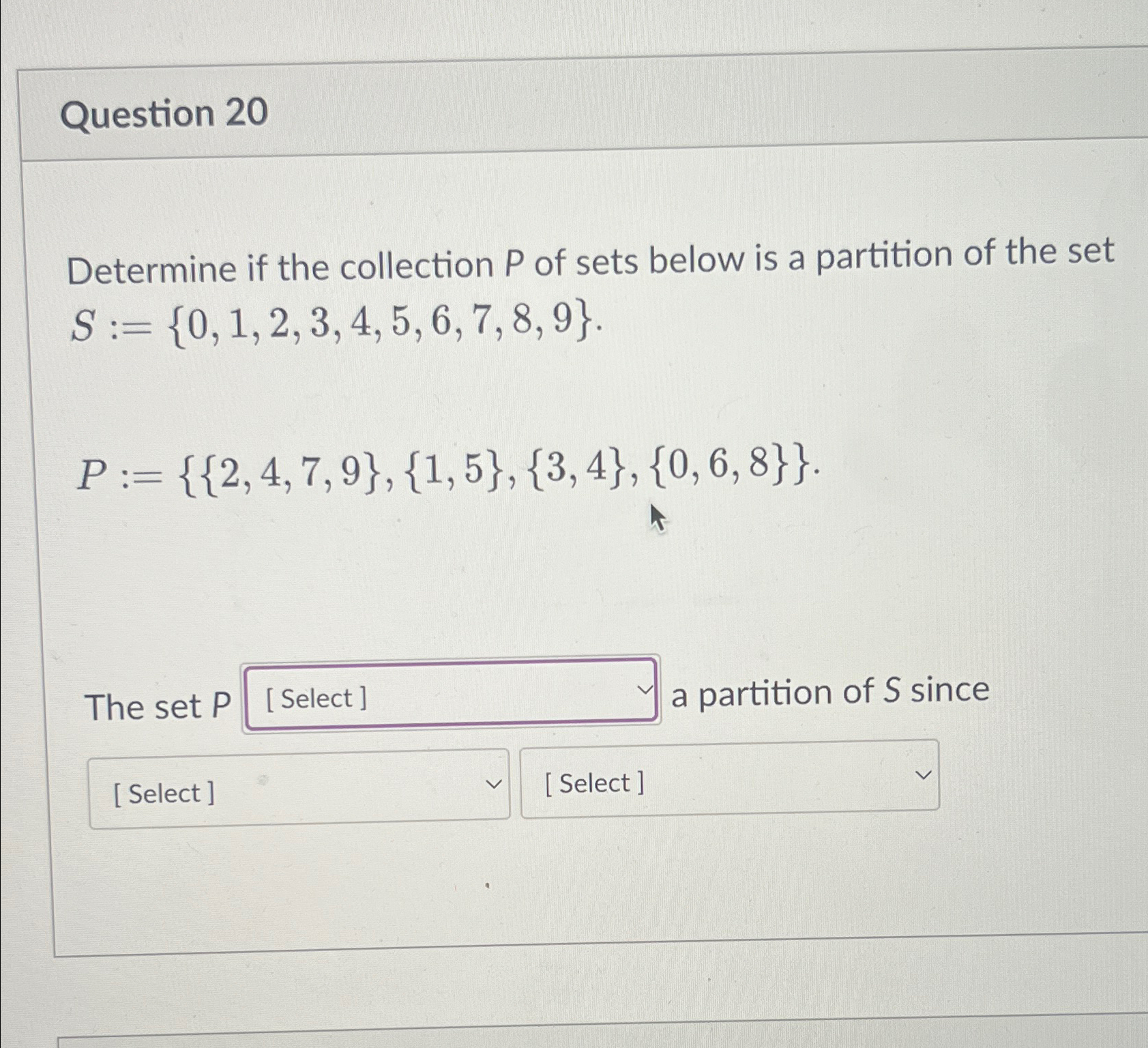 Solved Question 20Determine if the collection P ﻿of sets | Chegg.com