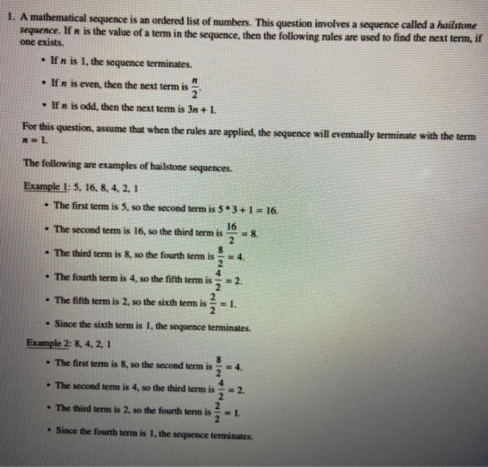 Solved 1 A Mathematical Sequence Is An Ordered List Of