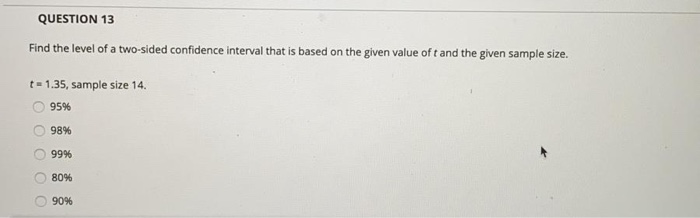 Solved QUESTION 13 Find the level of a two-sided confidence | Chegg.com