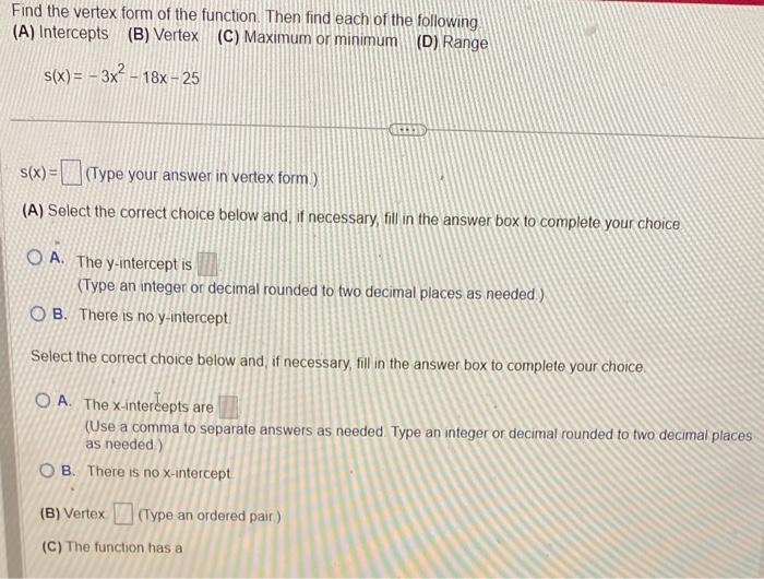 Solved Find the vertex form of the function. Then find each | Chegg.com
