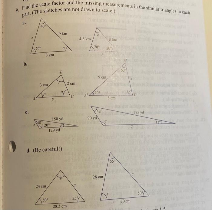 Solved 9. Find the scale factor and the missing measurements | Chegg.com