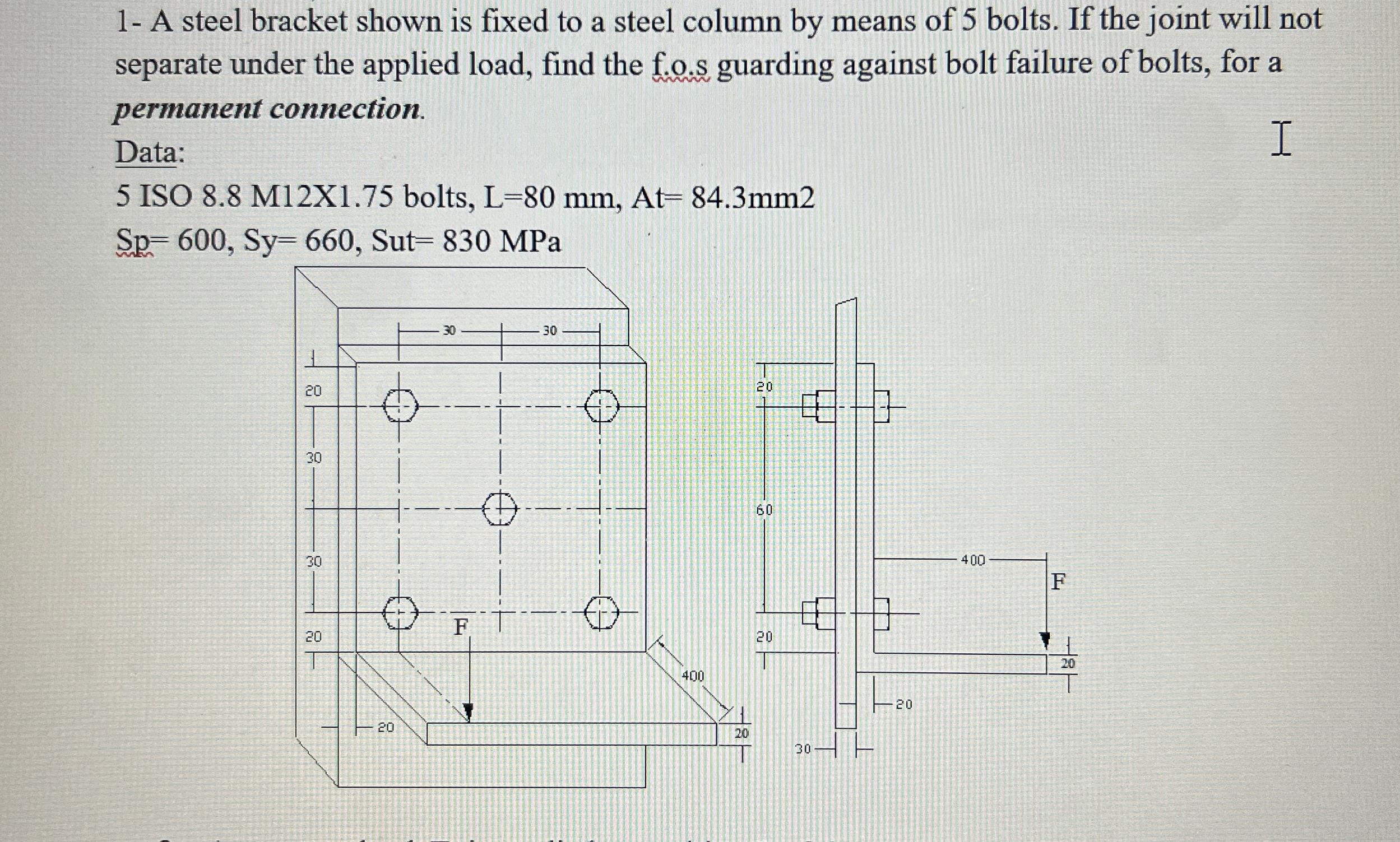 Solved 1- ﻿A steel bracket shown is fixed to a steel column | Chegg.com