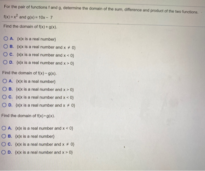 Solved For the pair of functions fand g, determine the | Chegg.com