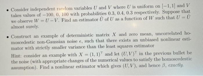 Solved - Consider independent random variables U and V where | Chegg.com