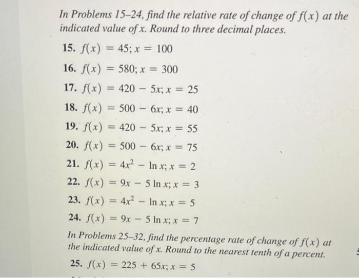 Solved A In Problems 9-14, find the relative rate of change | Chegg.com