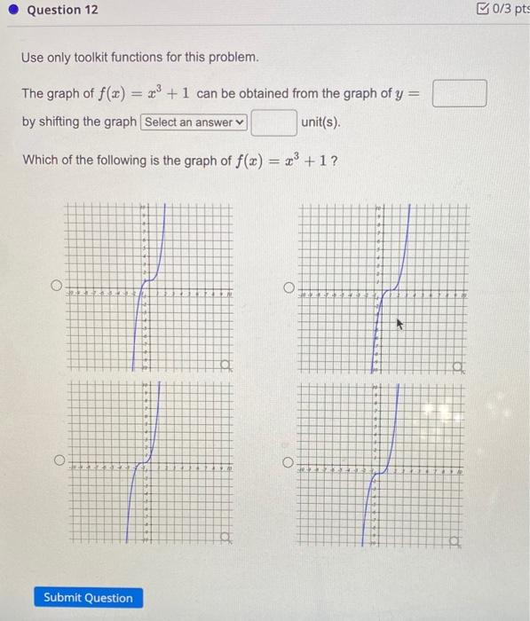 Solved Question 12 0/3 pts Use only toolkit functions for | Chegg.com