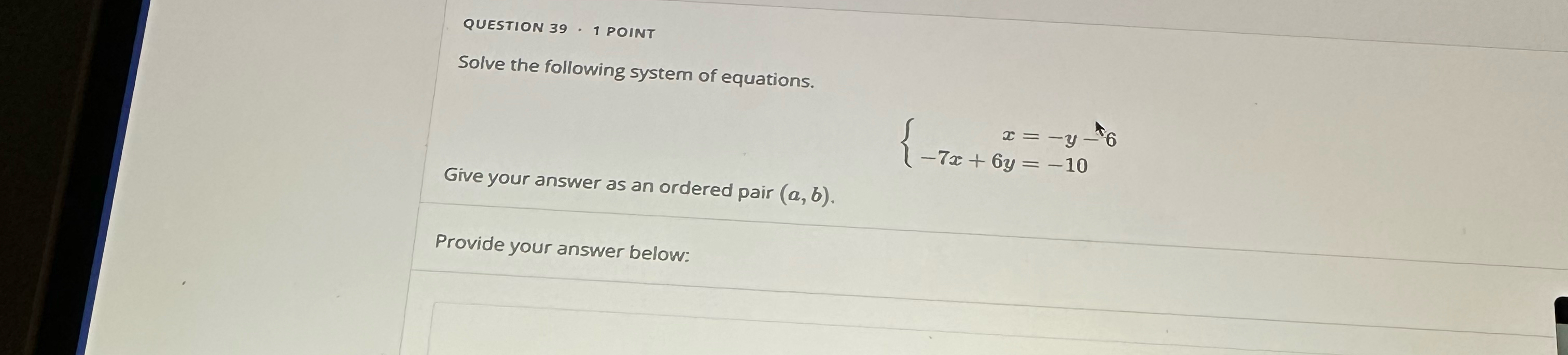 Solved QUESTION 39 - 1 ﻿POINTSolve the following system of | Chegg.com