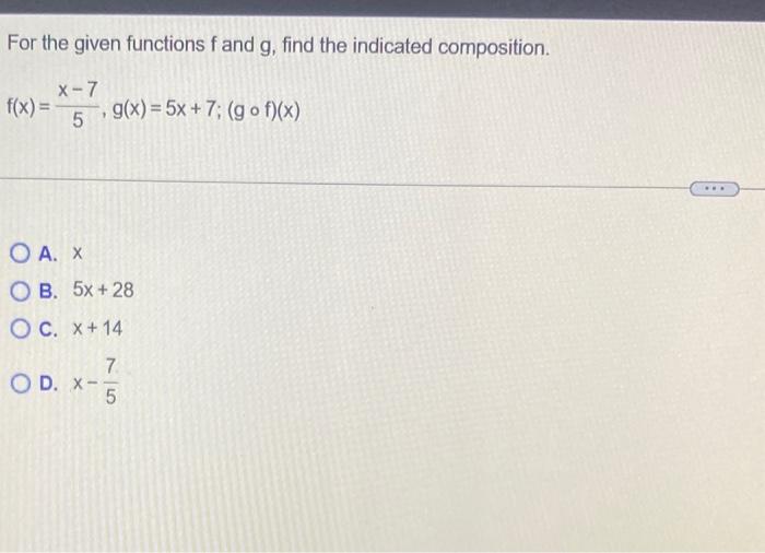 Solved For the given functions f and g, find the indicated | Chegg.com