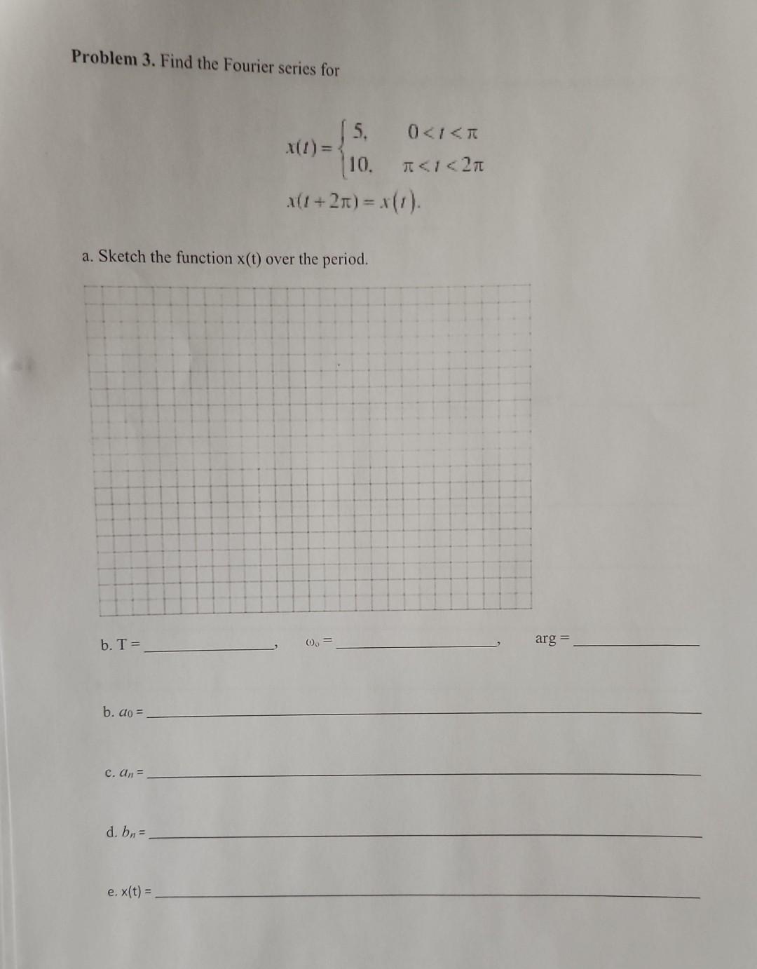 Solved Problem 3. Find the Fourier series for x(t)={5,10,0 | Chegg.com