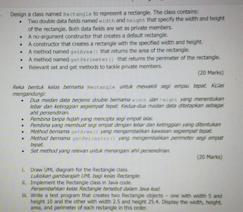 Solved . Design a class named Rectangle to represent a | Chegg.com