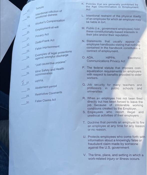 Solved WARN Act BB 2. . Older Workers Benefit Protection Act | Chegg.com