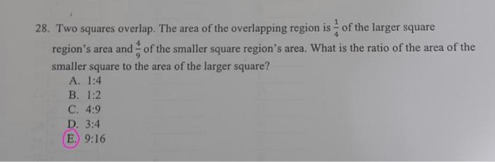 Solved 28. Two squares overlap. The area of the overlapping | Chegg.com