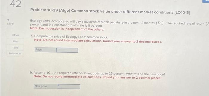 Solved 42 3 points eBook Hint Print References Problem 10-29 | Chegg.com