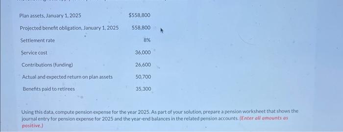 Solved Using this data, compute pension expense for the year | Chegg.com